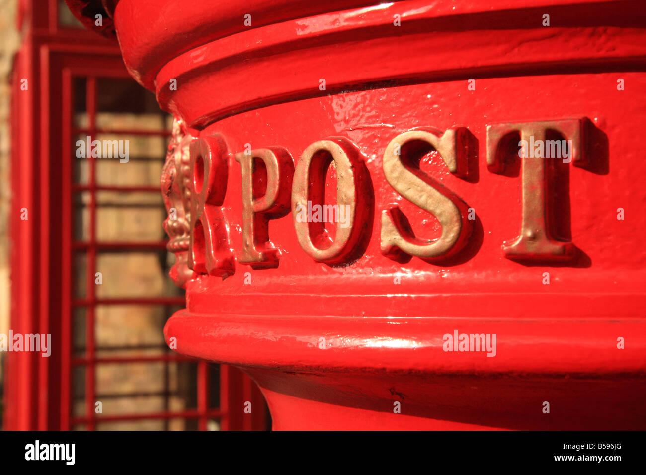British red letter box showing telephone box in background in Warwick ...