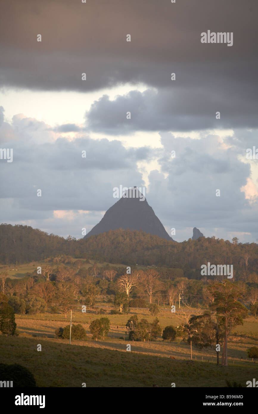 Dramatic pyramid mountain in Glasshouse Mountains National Park in ...