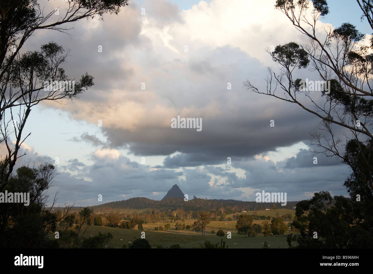 Dramatic pyramid mountain in Glasshouse Mountains National Park in ...