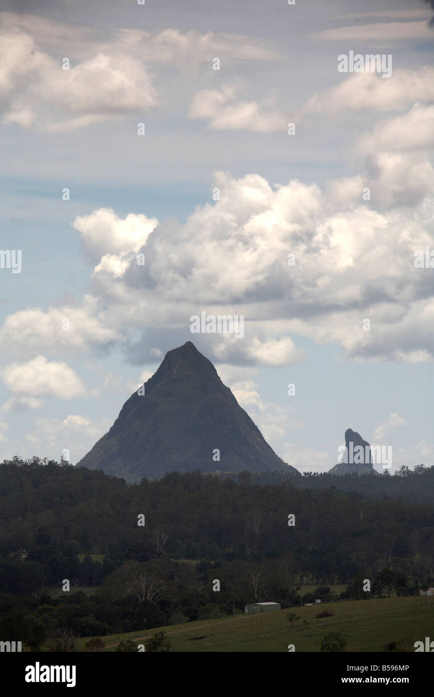 Dramatic pyramid mountain in Glasshouse Mountains National Park from ...