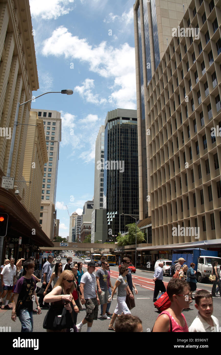 people walking street highrise buildings Brisbane Queensalnd Australia ...