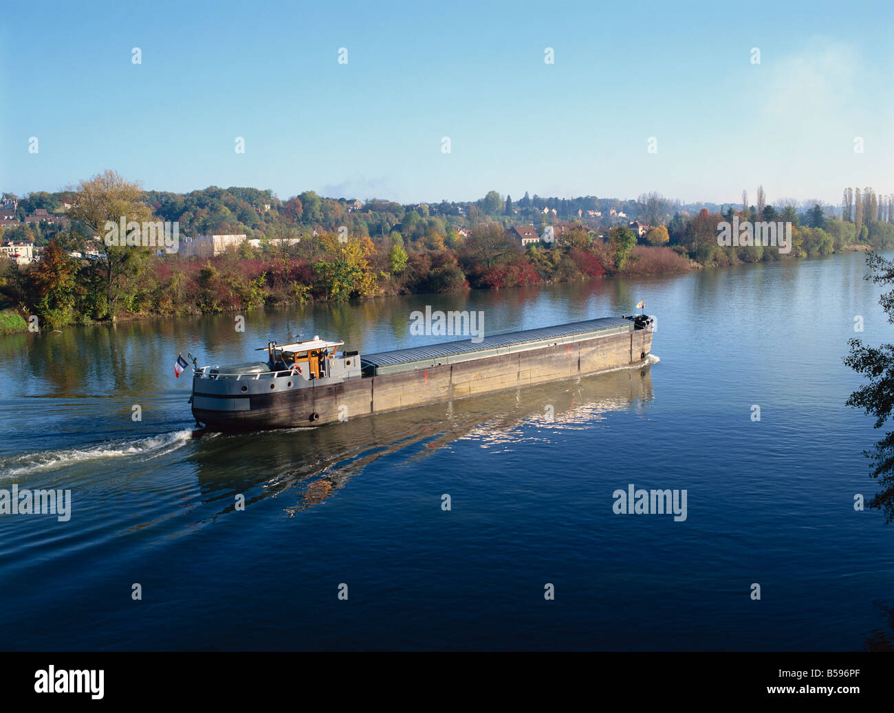 A barge on the River Seine at Bois le Roi Ile de France France Europe ...