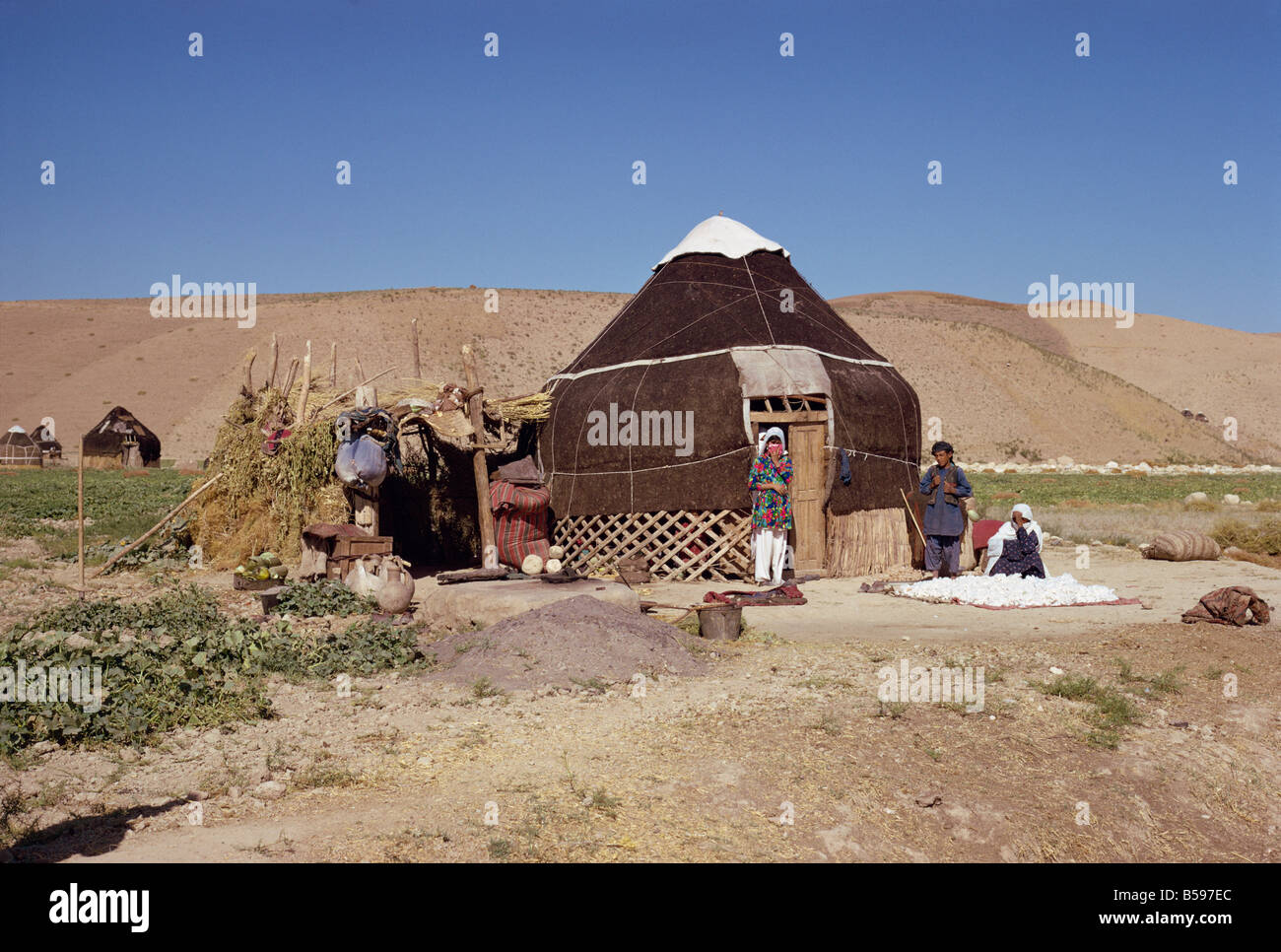 Uzbeki tribespeople outside yurt, near Maymana, Afghanistan Stock Photo ...