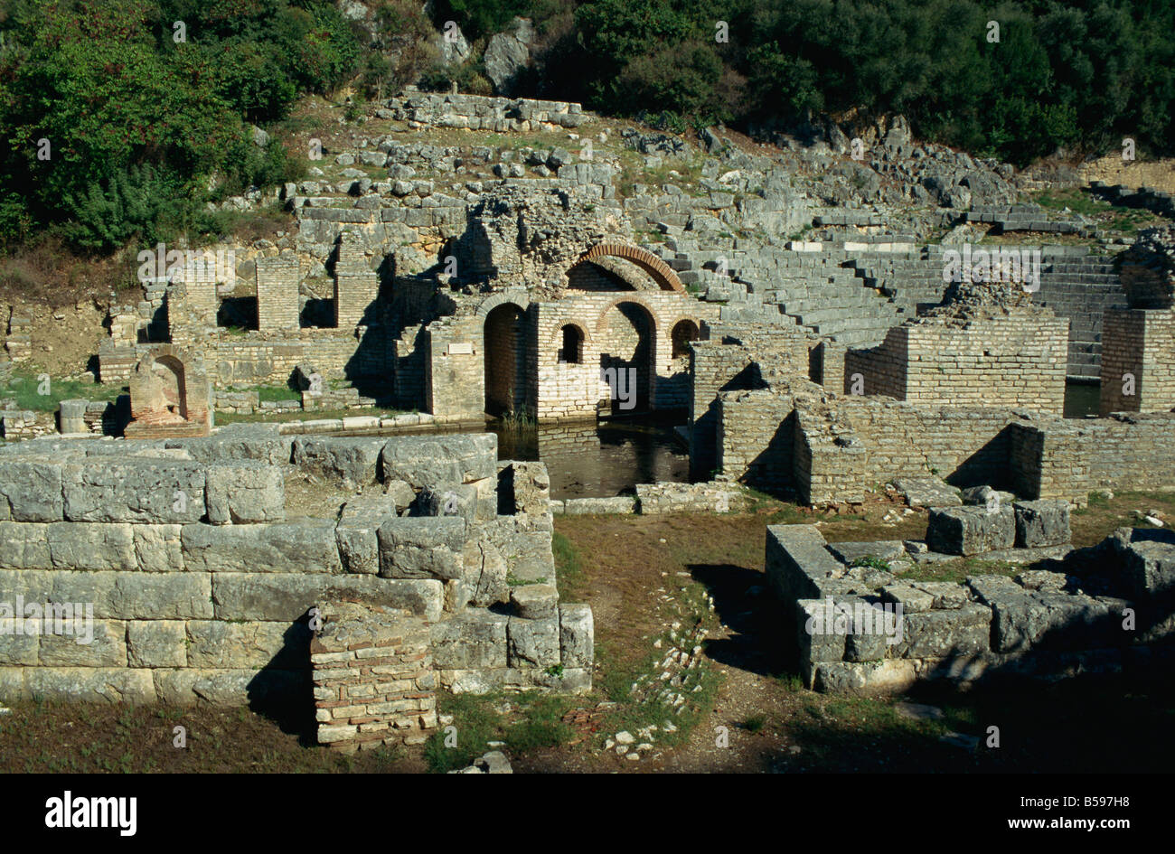General view of Roman settlement of baths and amphitheatre Butrint ...