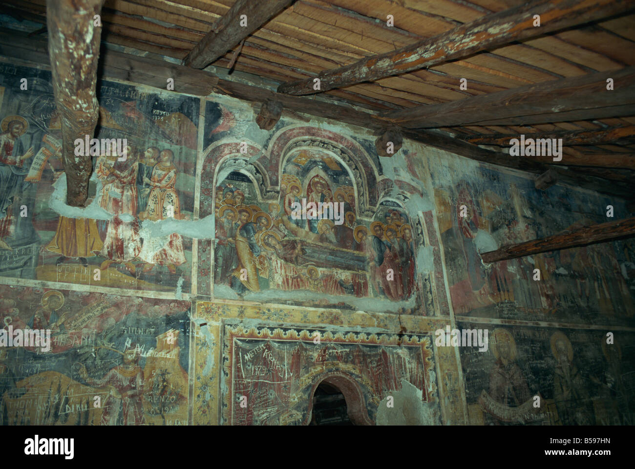 Frescoes on 16th century church walls by Onufri Leusa Albania Europe ...