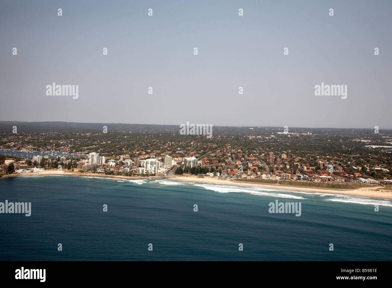 Aerial view north west of Cronulla Beach Bate Bay Tasman Sea Sydney NSW ...