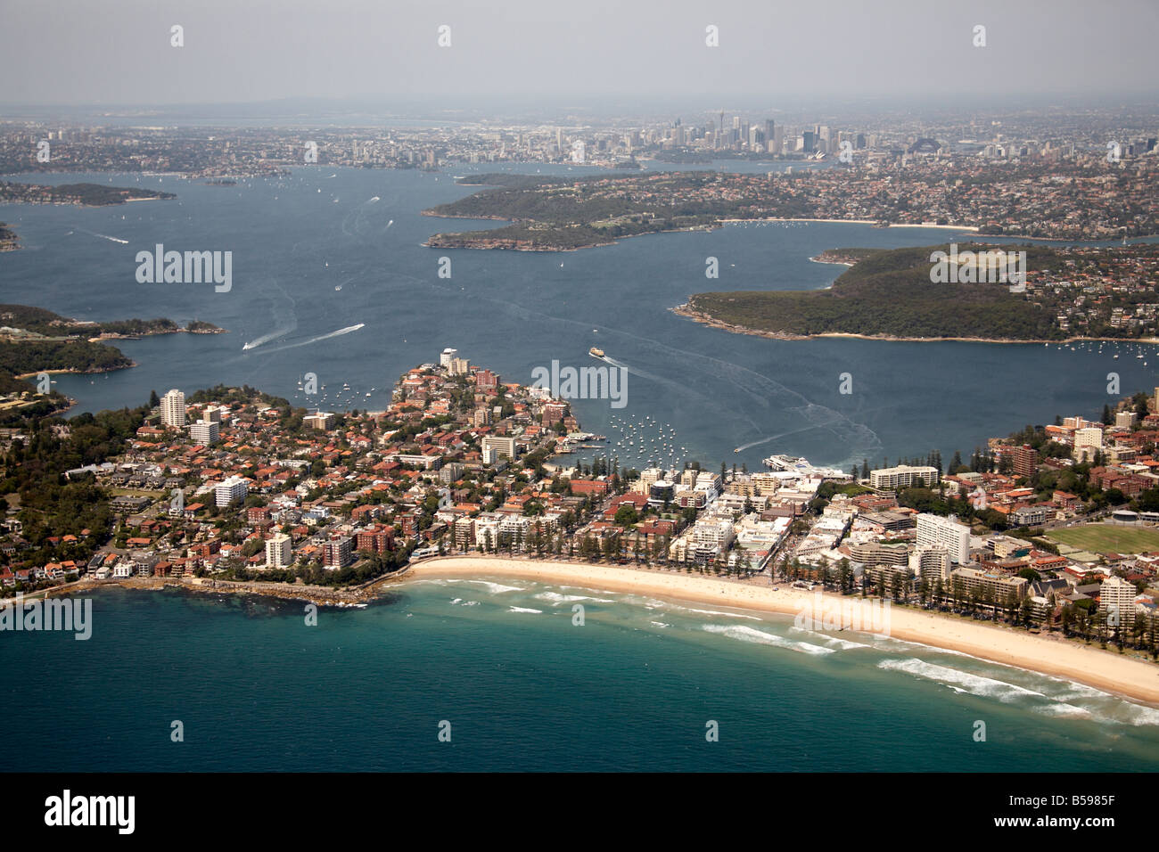 Aerial view south west of Middle Harbour and Hunters Bay over North ...