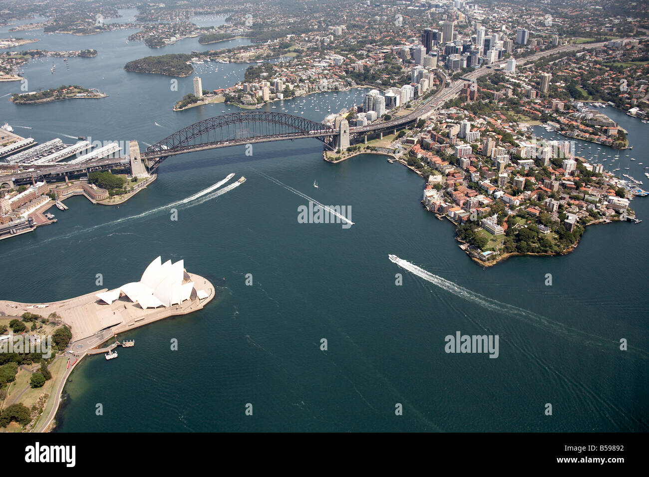 Aerial view NW Harbour Bridge Opera House Neutral Bay Lavender Bay Goat ...