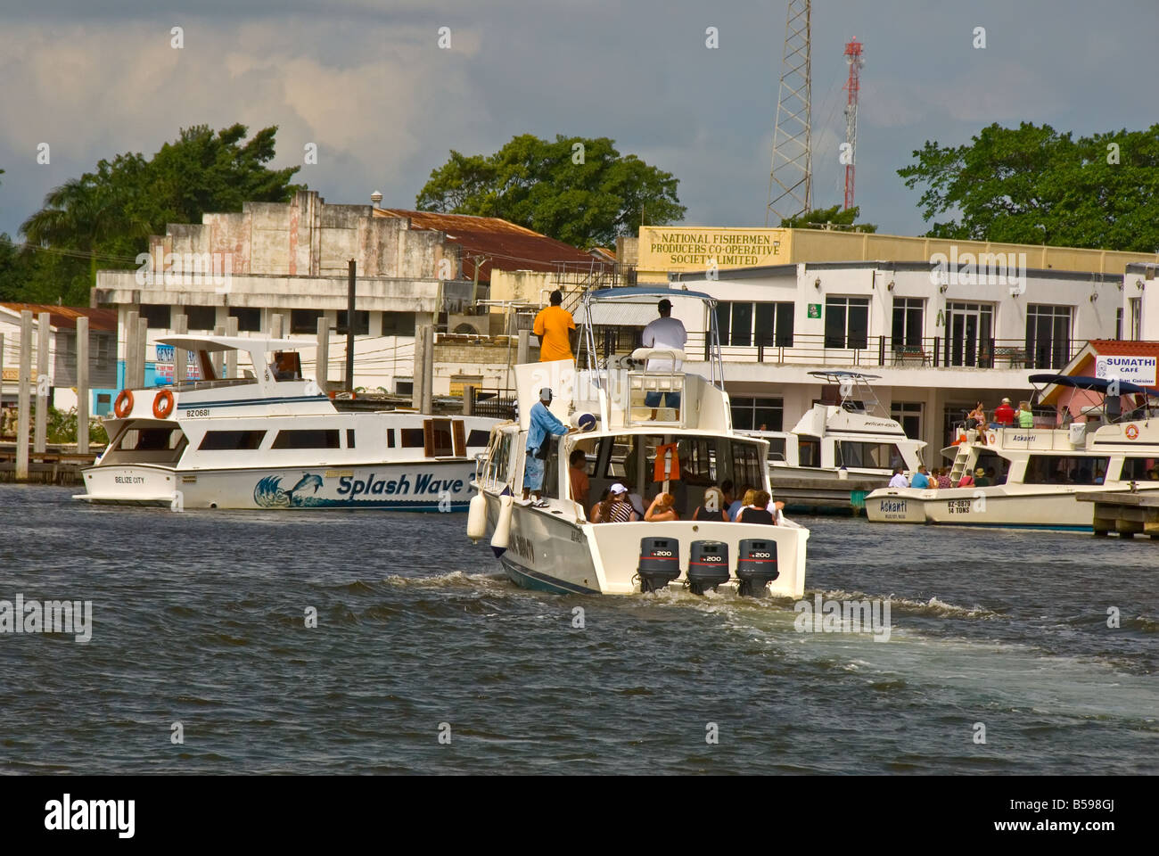 Belize City Tourism Village cruise ship tender brings passengers ashore ...