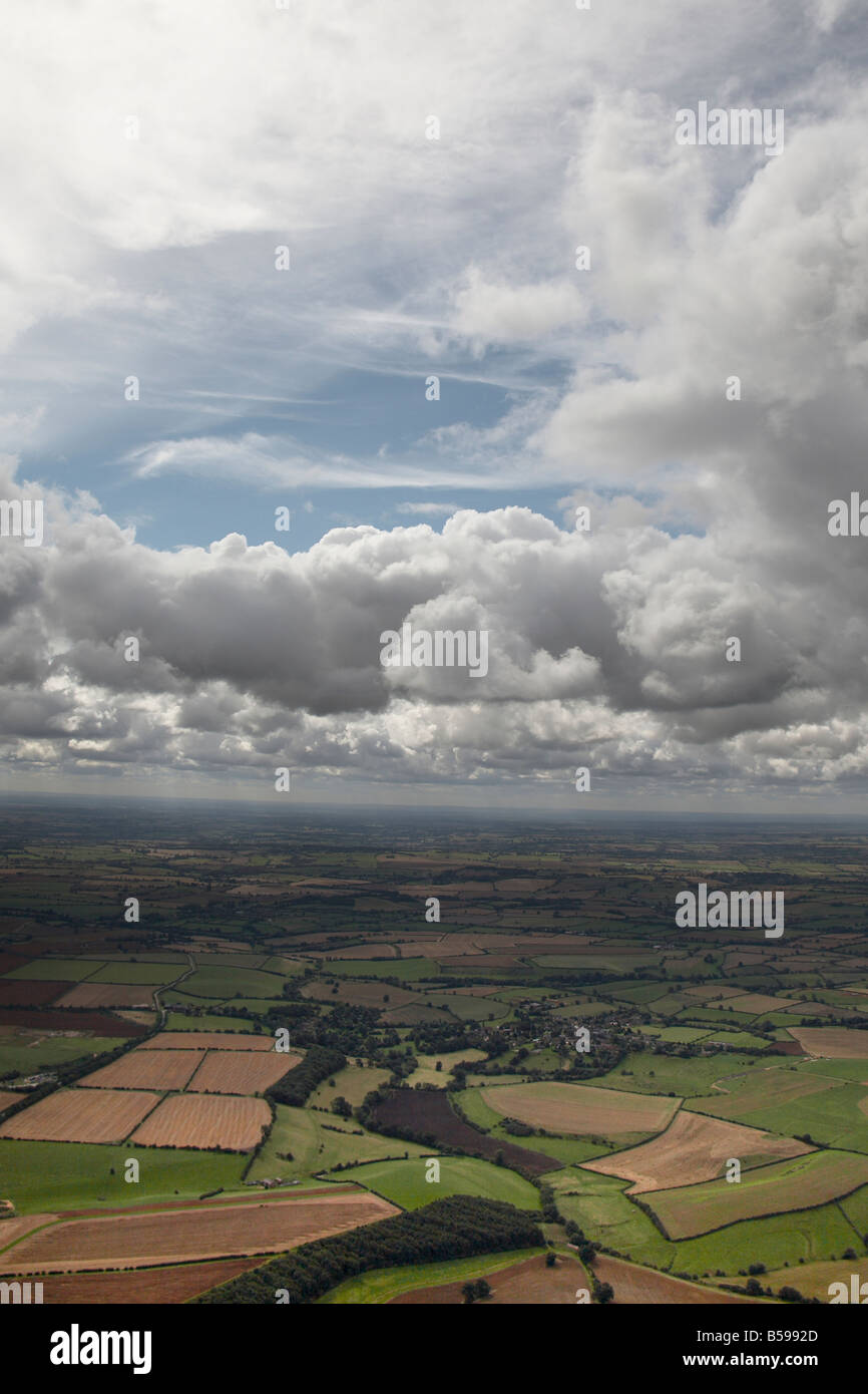 Aerial view south east of Alkerton Village country fields forestation ...