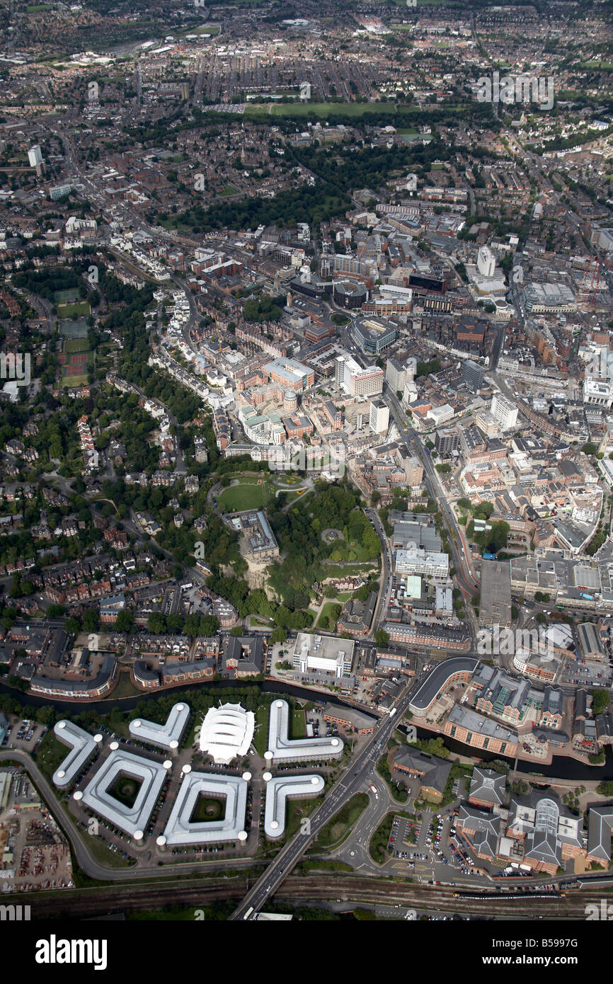 Aerial view north west of Nottingham City Centre River Trent Castle ...
