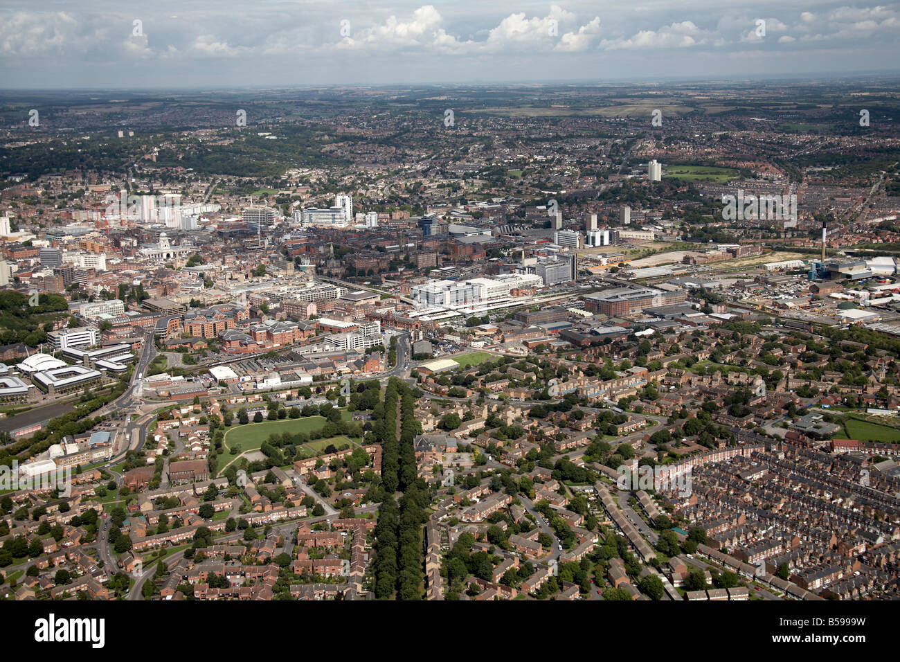 Aerial view north east of Nottingham City Centre Queens Drive Robin ...