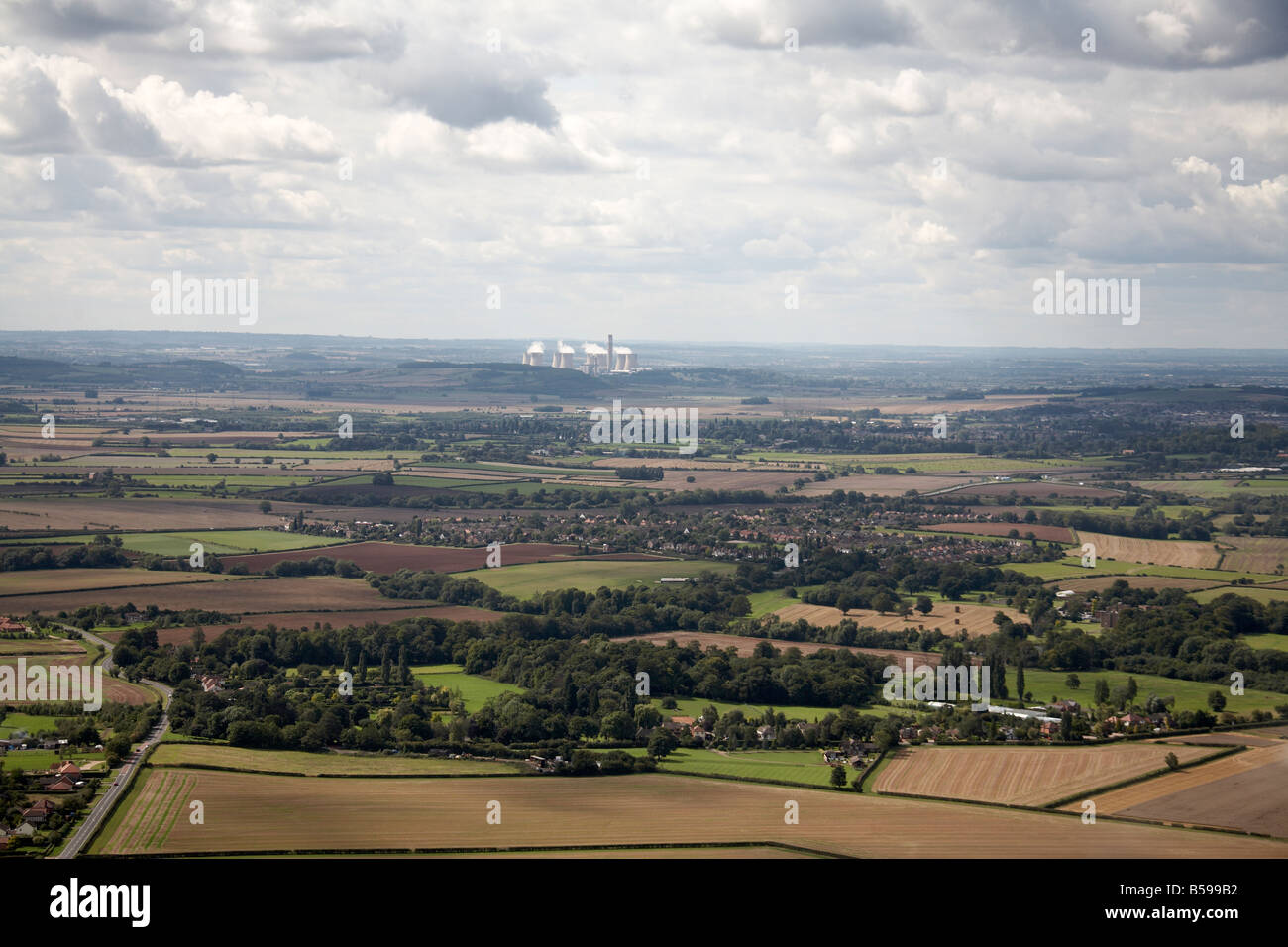 Aerial view south west of country fields suburban houses Bradmore ...