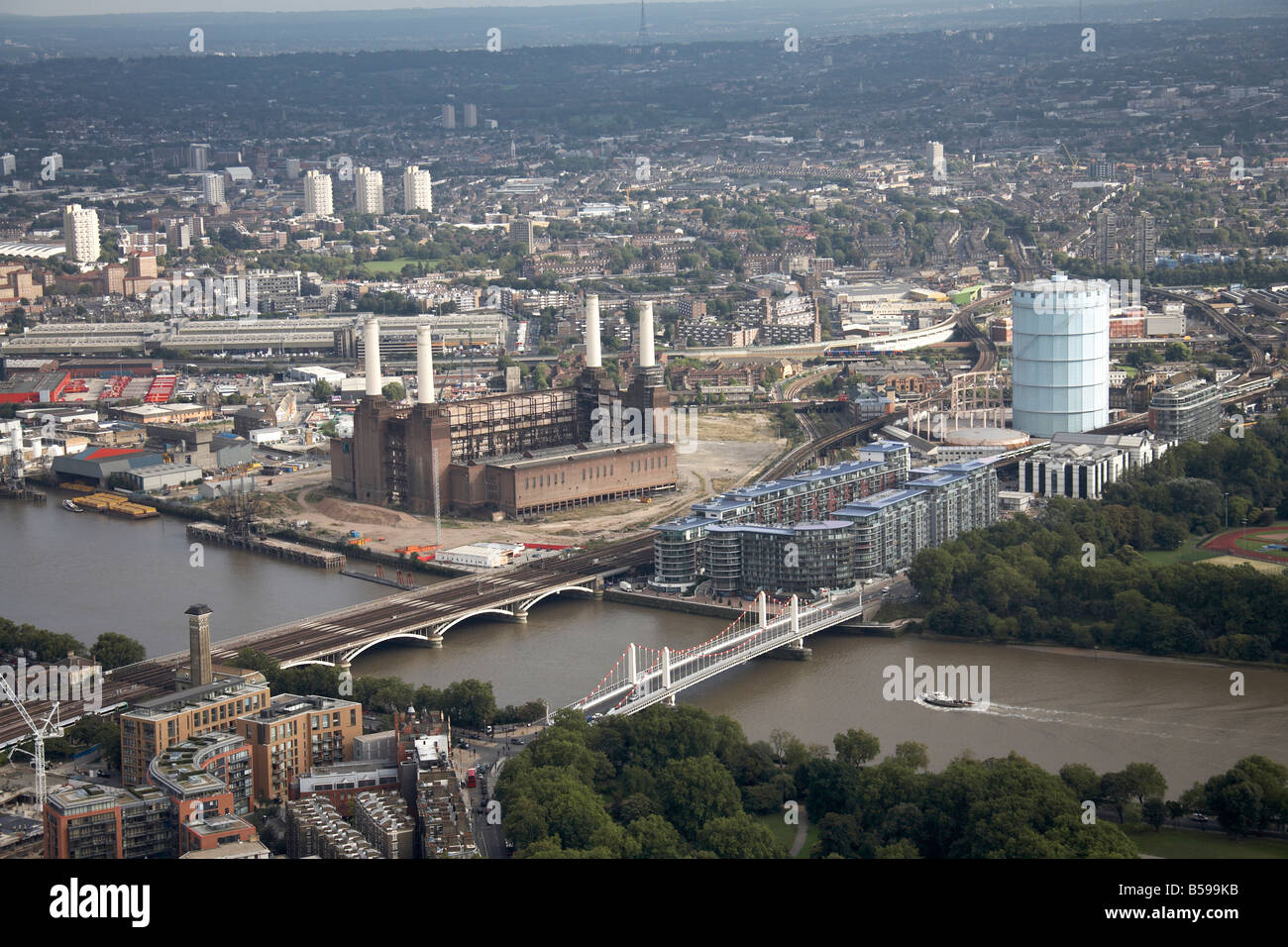 Aerial view south east of Battersea Power Station gas works Chelsea ...