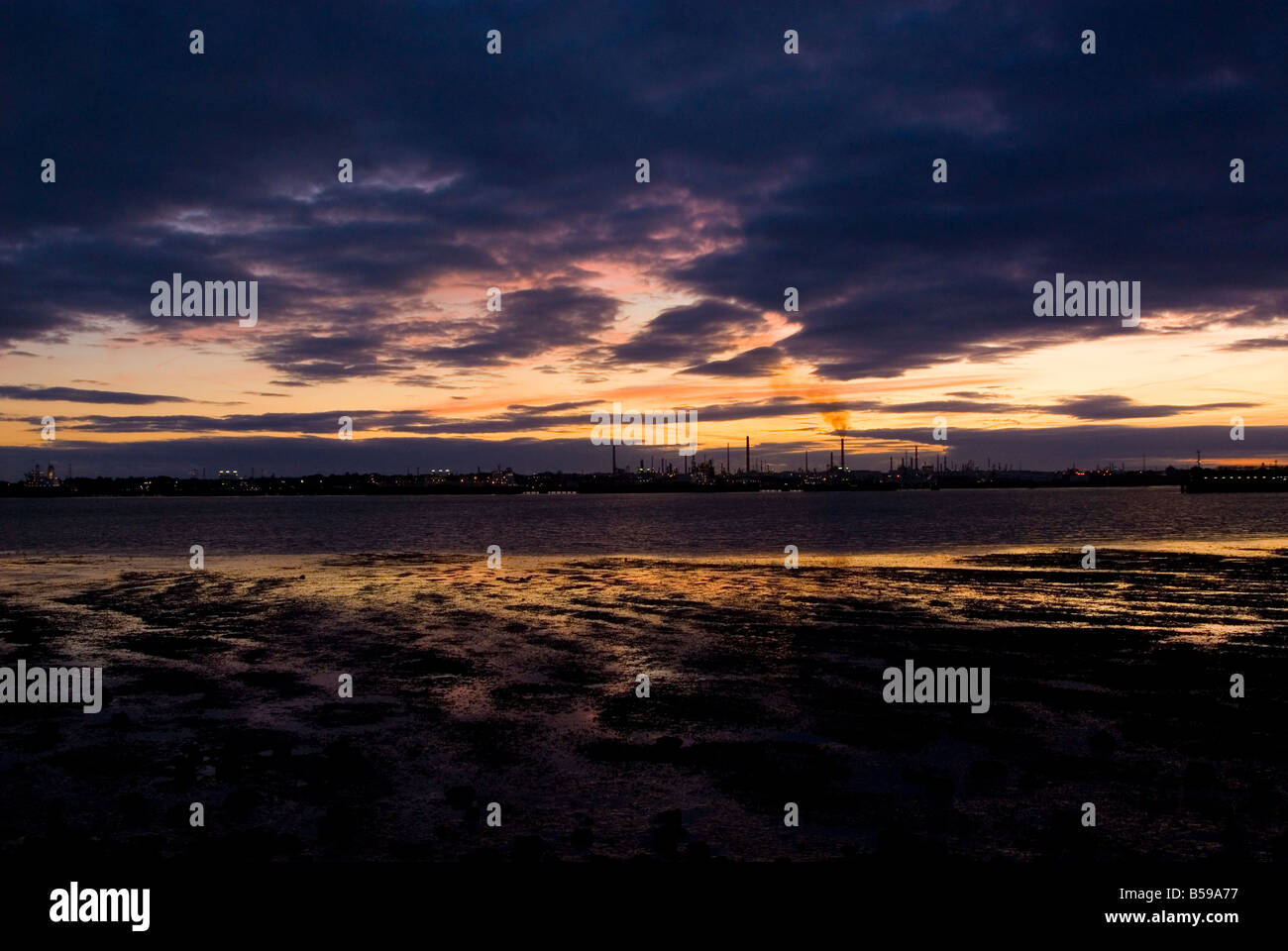 Fawley oil refinery on Southampton Water, Hampshire, England at dusk ...