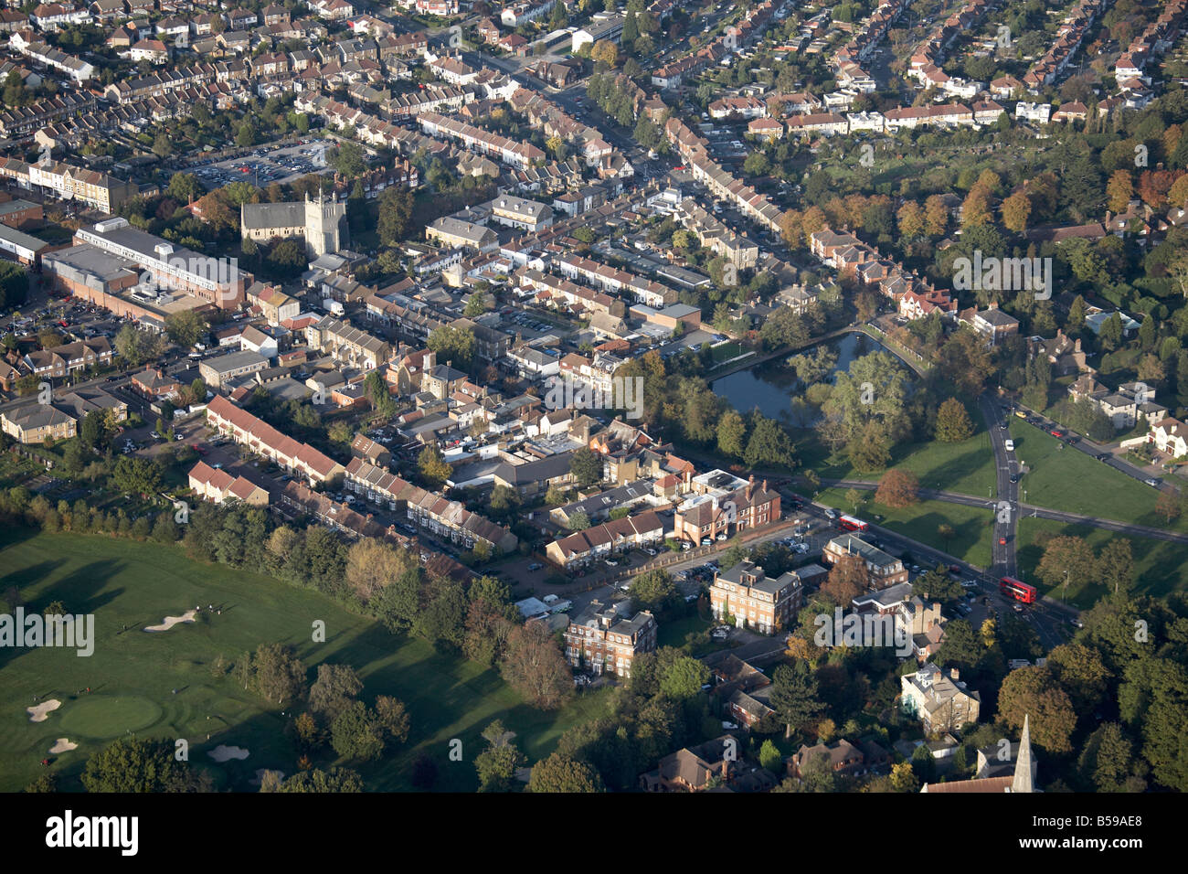 Aerial view north east of Chiselhurst High Street town centre ...