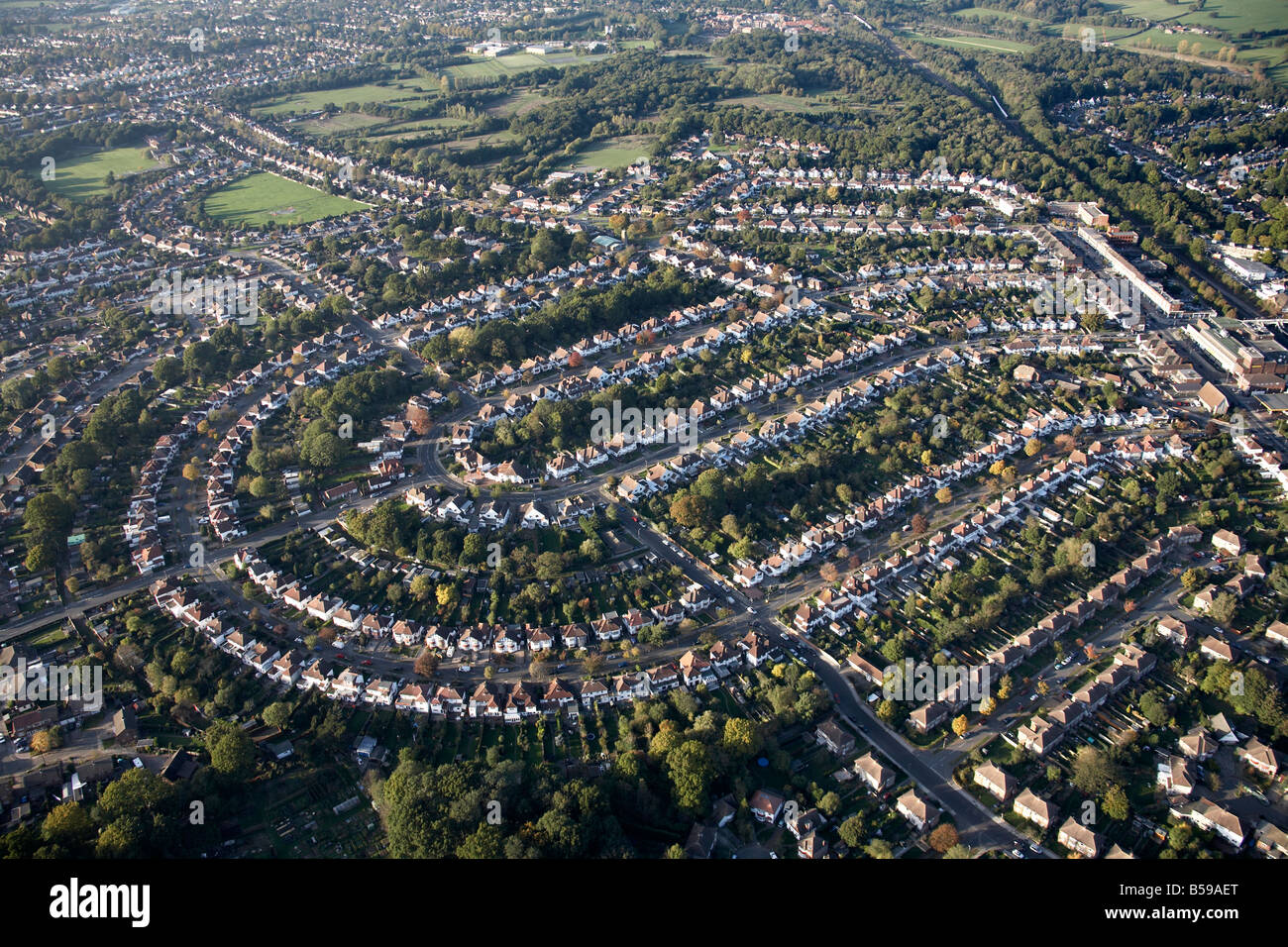 Aerial view north west of suburban houses Diameter Road Chesham Avenue ...