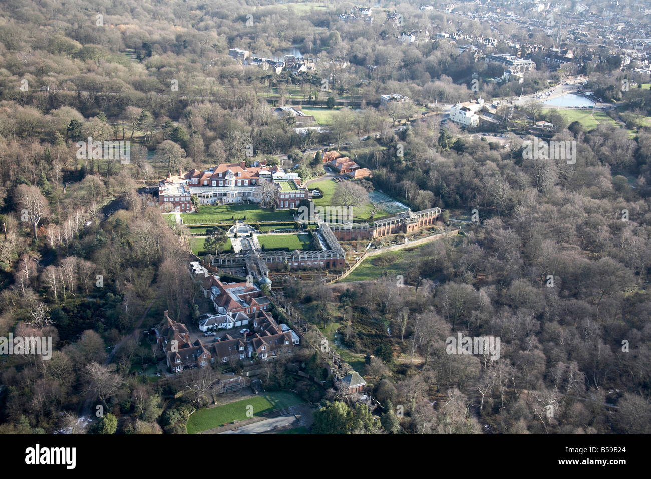 Aerial view south east of country mansion houses Inverforth Close North ...