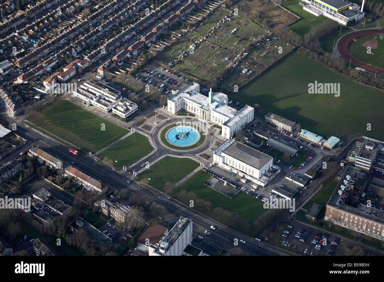 Aerial view north west of Walthamstow Town Hall courts college Forest ...