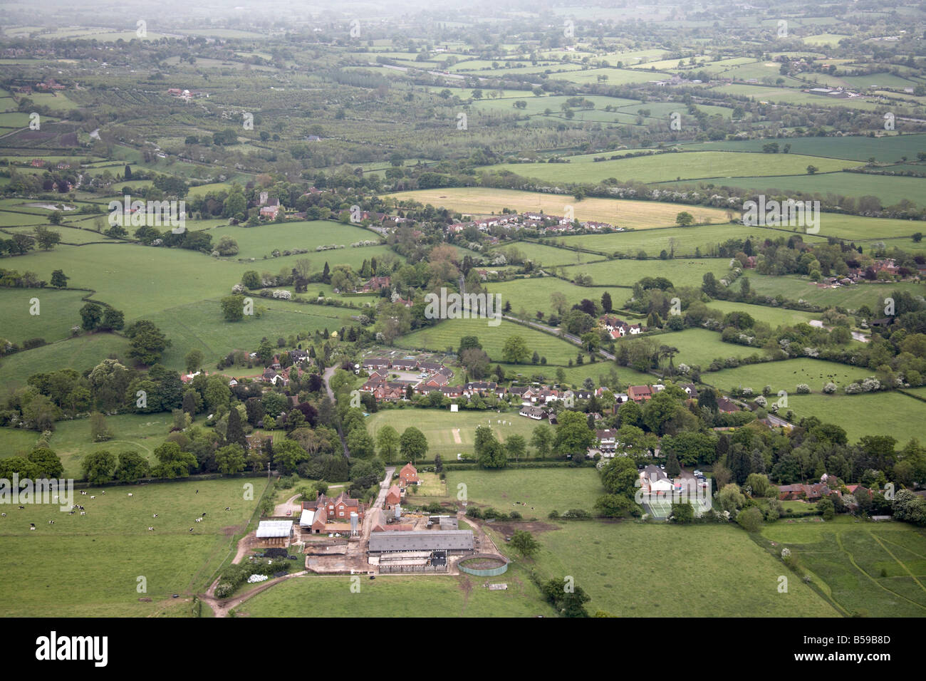 Aerial view south of Rowington Village country houses farm fields Old ...