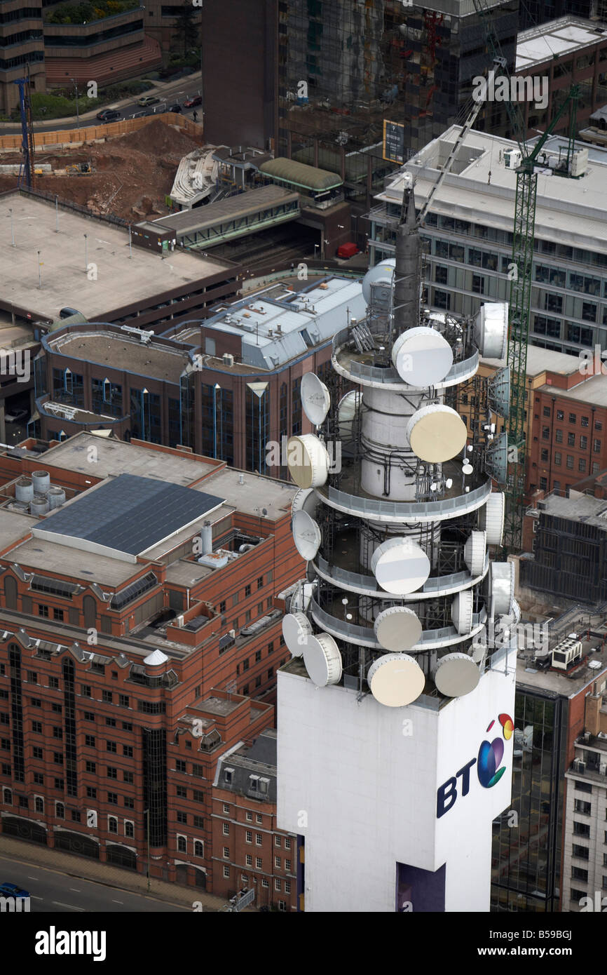 Aerial view east of The British Telecom BT Tower inner city buildings ...