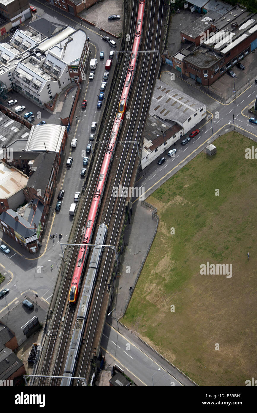 Aerial view south west of Curzon Railway Viaduct railway line trains ...
