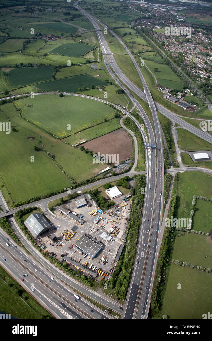 Aerial view north of the M6 Motorway Junction 4 and the M42 Mororway ...