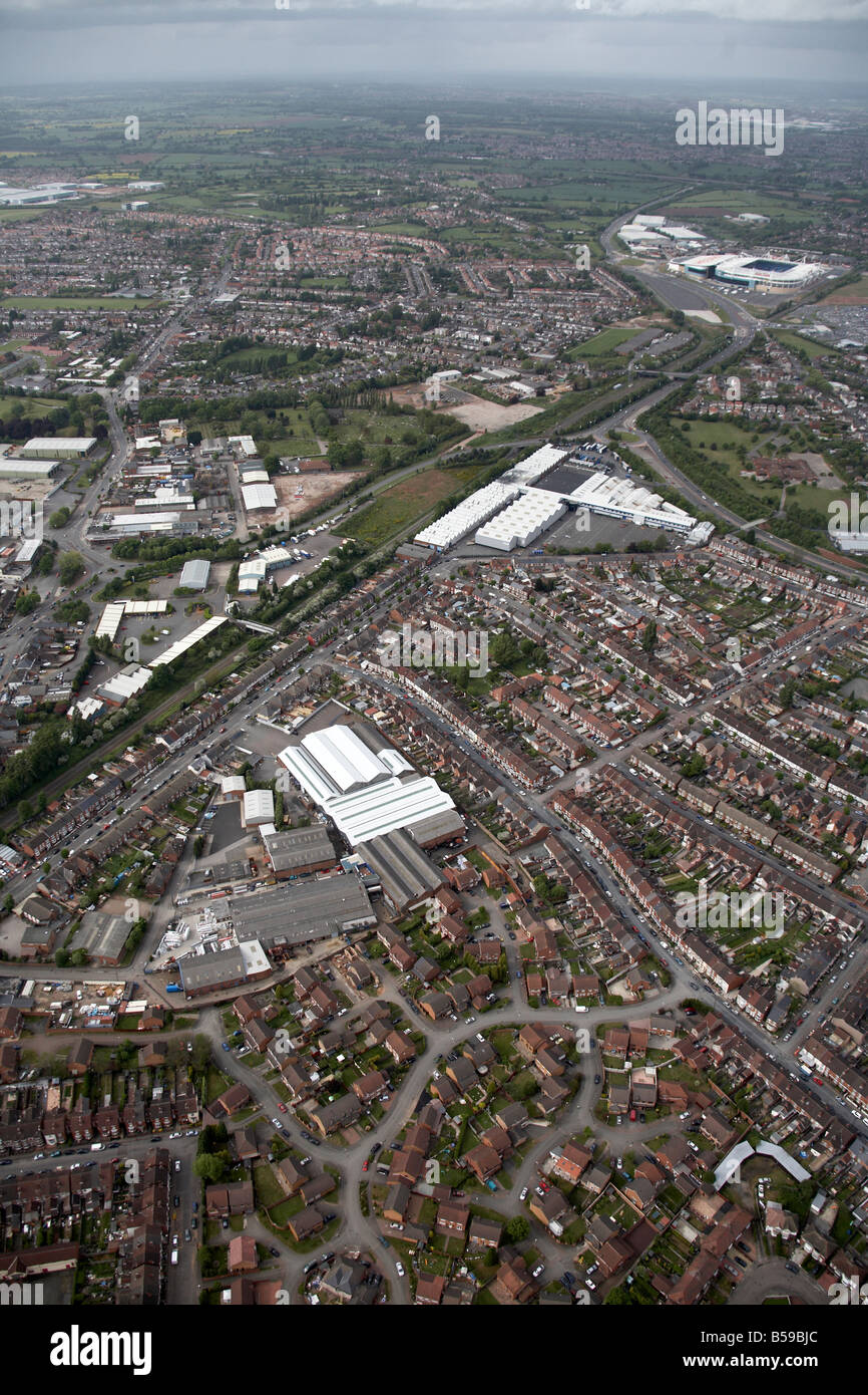 Aerial view north west business park industrial estate suburban houses ...
