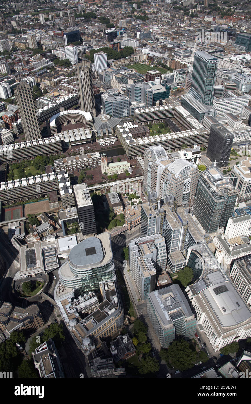 Aerial view north east of The Barbican Centre Guildhall School of Music ...