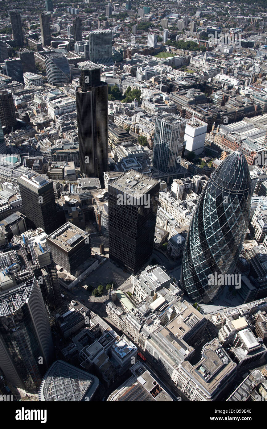 Aerial view north west of Gherkin Building NatWest Tower 99 Bishopsgate ...
