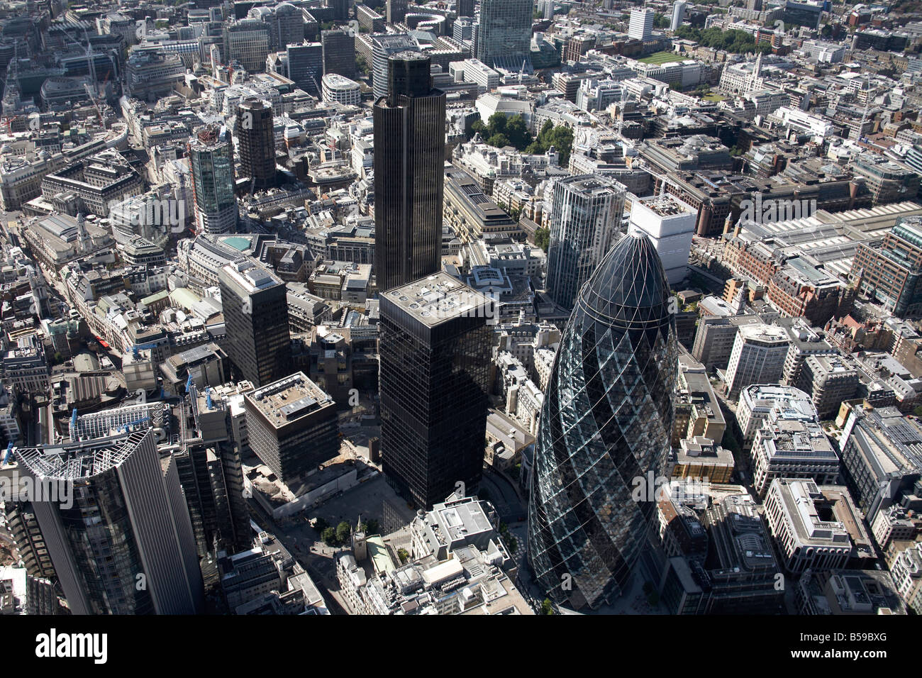 Aerial view north west of Gherkin Building NatWest Tower 99 Bishopsgate ...