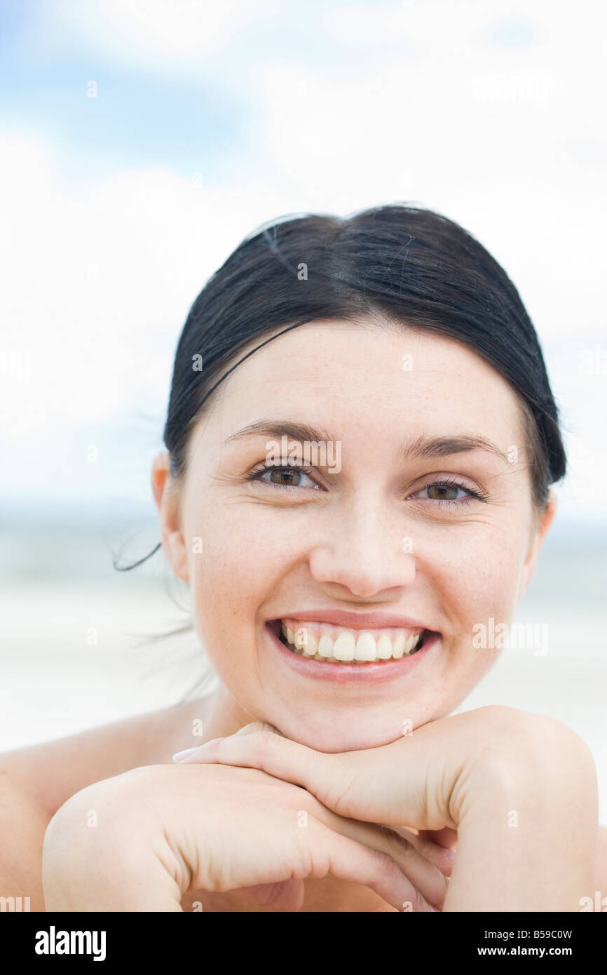 portrait of a woman on beach Stock Photo - Alamy