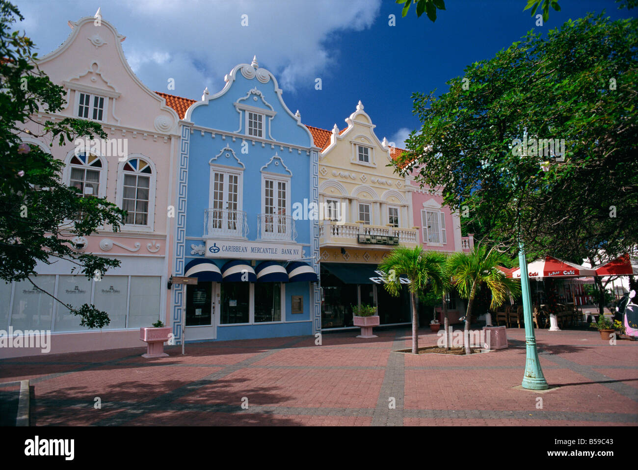 Dutch style colonial building facades, Oranjestad, Aruba, West Indies ...