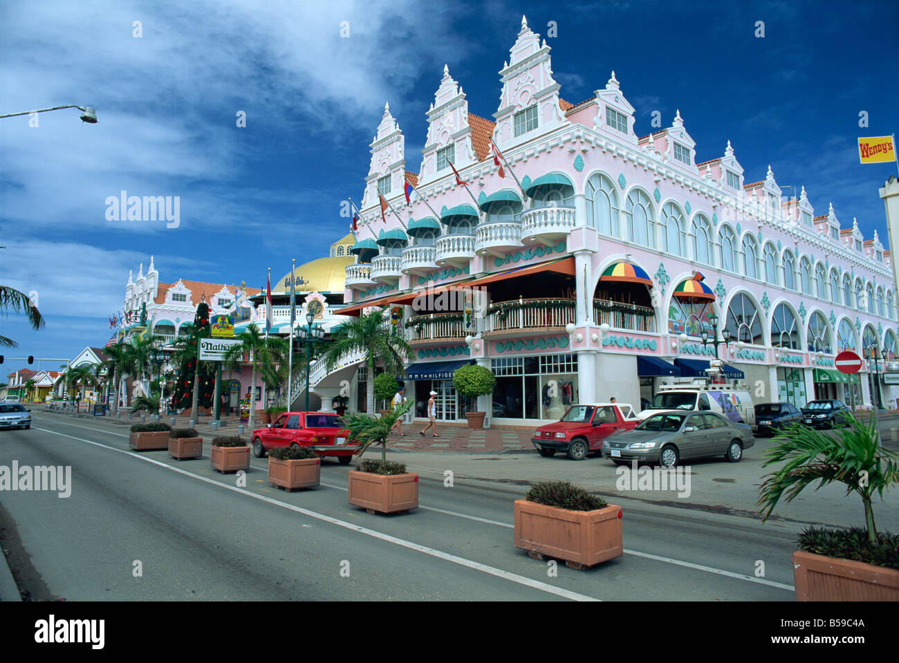 Modern shopping centre in Dutch colonial style, Oranjestad, Aruba, West ...