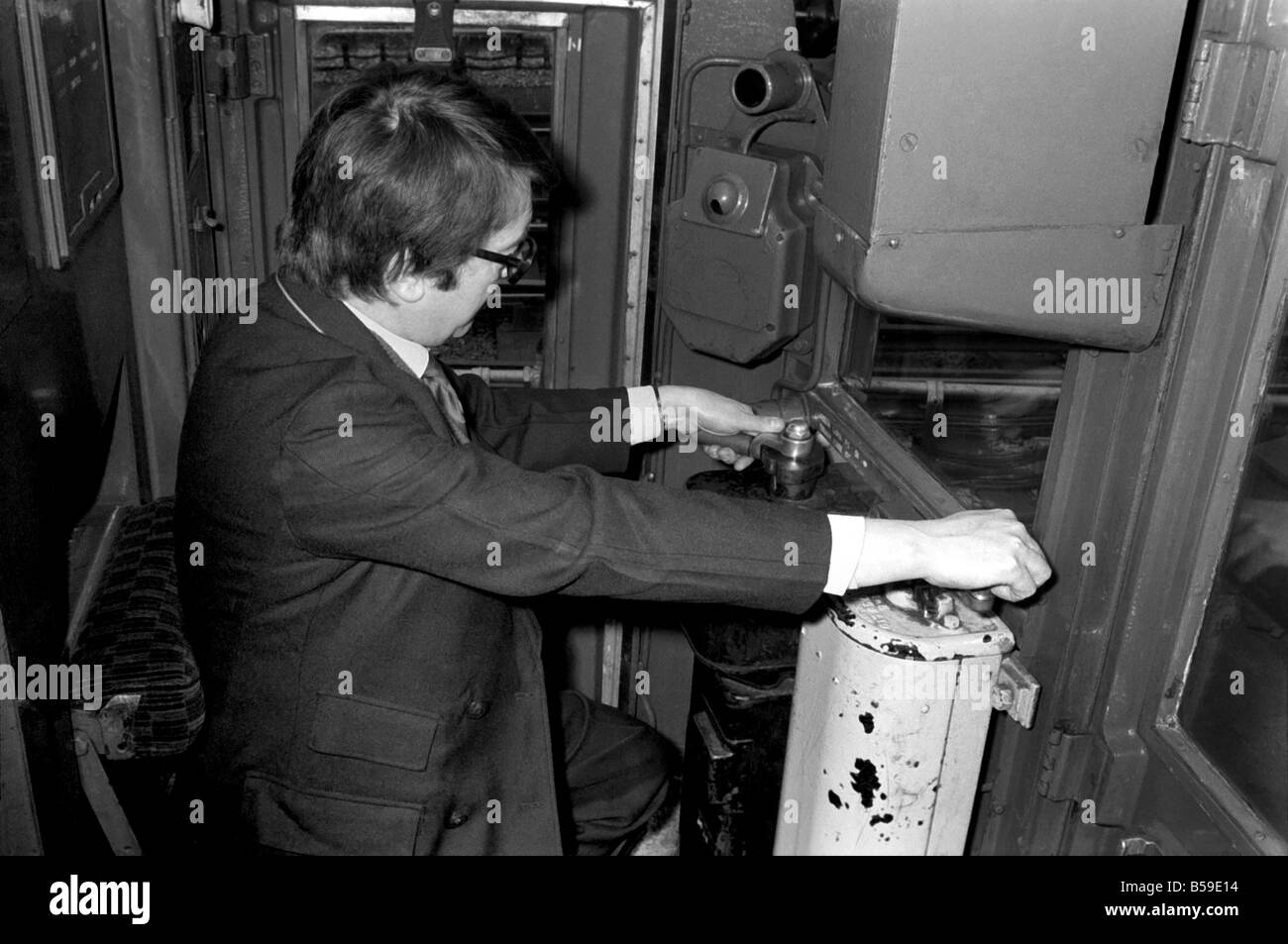 The Driver's compartment in a London tube of the same design as the one ...