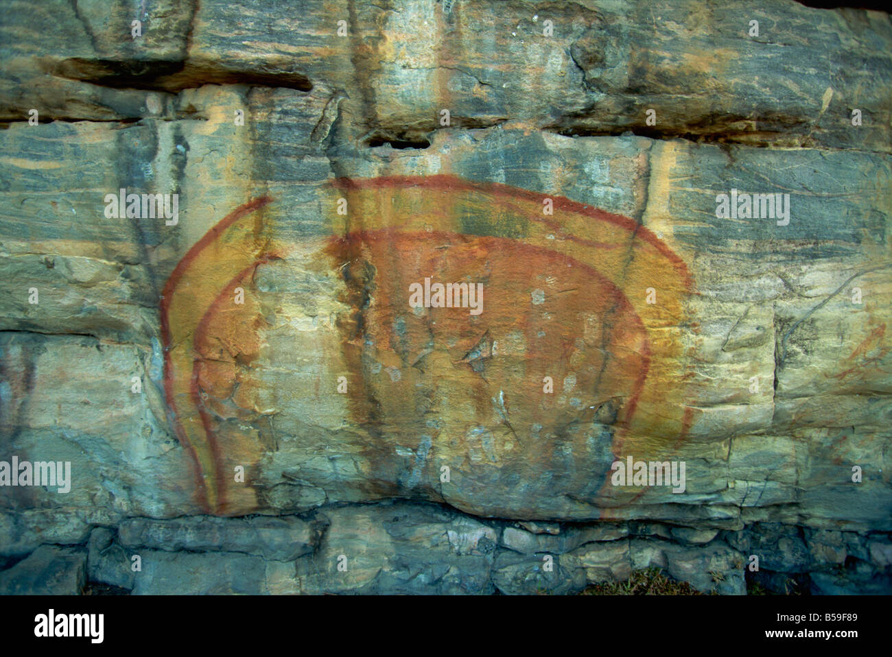 Rainbow Serpent at the Aboriginal rock art site at Ubirr Rock, Kakadu National Park, Northern ...