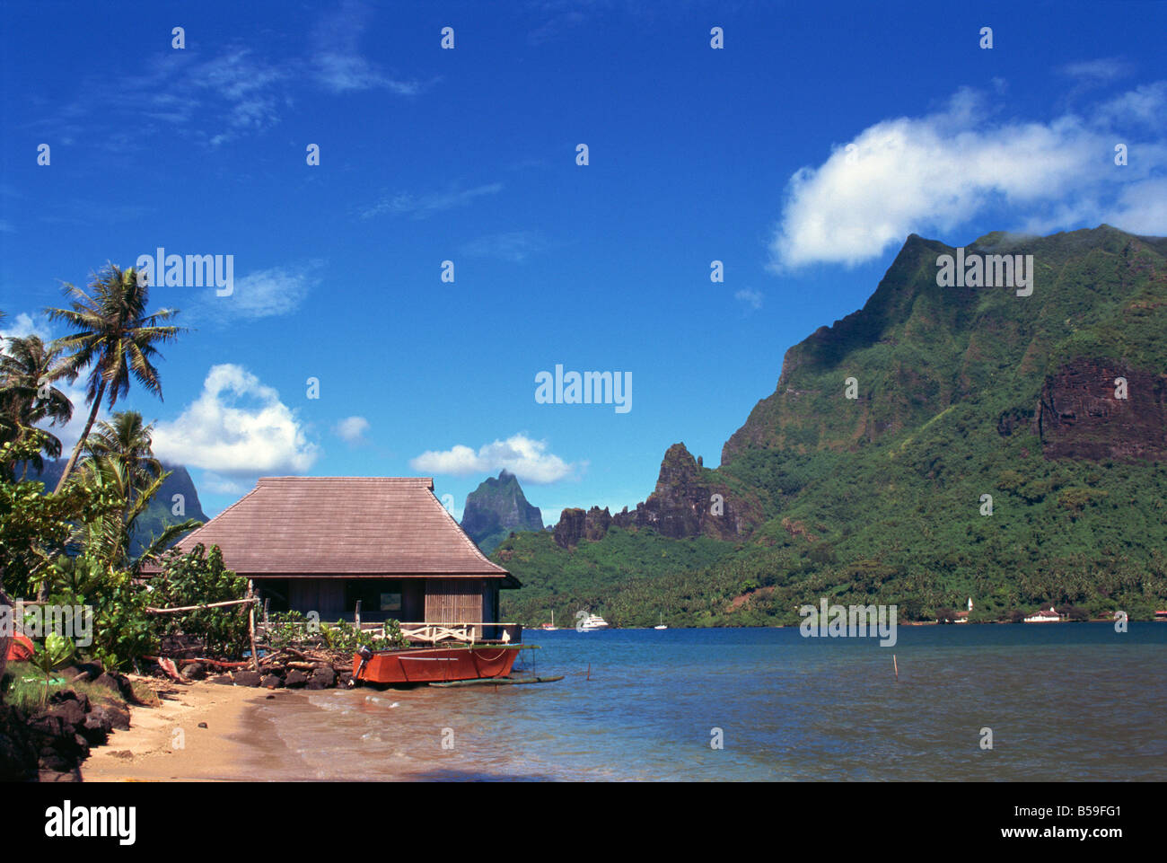 Hut on beach in Cook's Bay, Moorea, Polynesia, Pacific Islands, Pacific ...