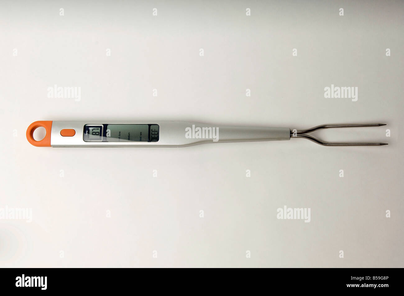 A digital meat thermometer built into a cooking fork conveniently ...