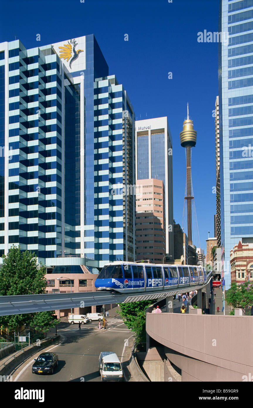 Raised mono rail track running through Darling Harbour Sydney NSW ...