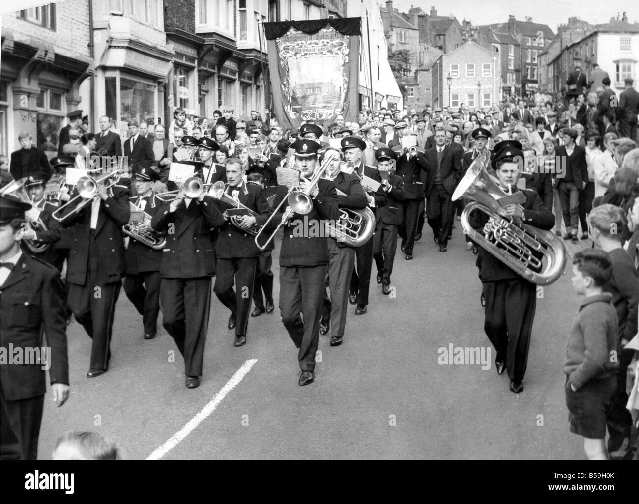 Durham Miners Gala A brass band joins the parade Stock Photo - Alamy