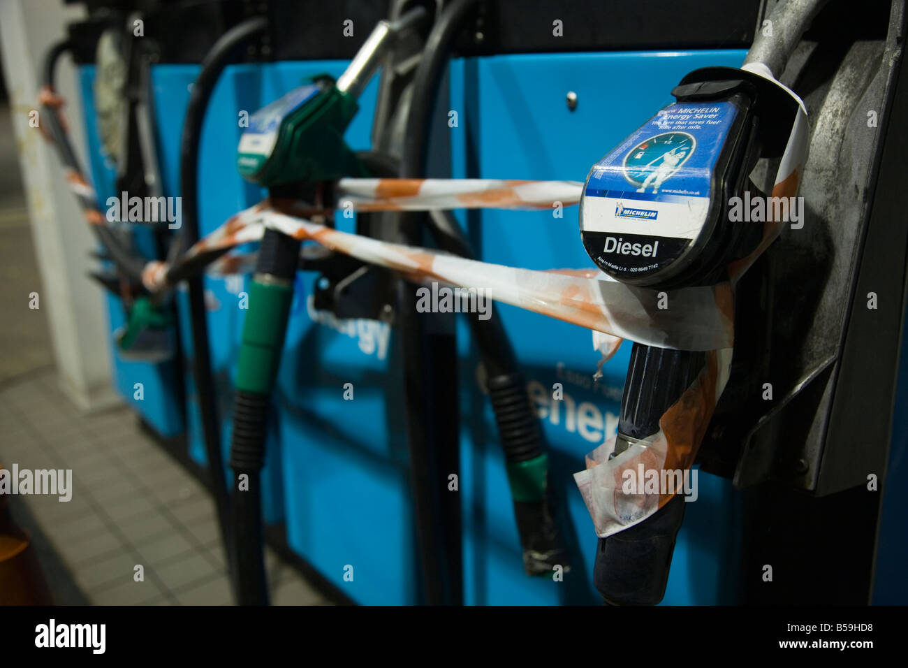 Out of order petrol and diesel pump at service station on the M40 ...