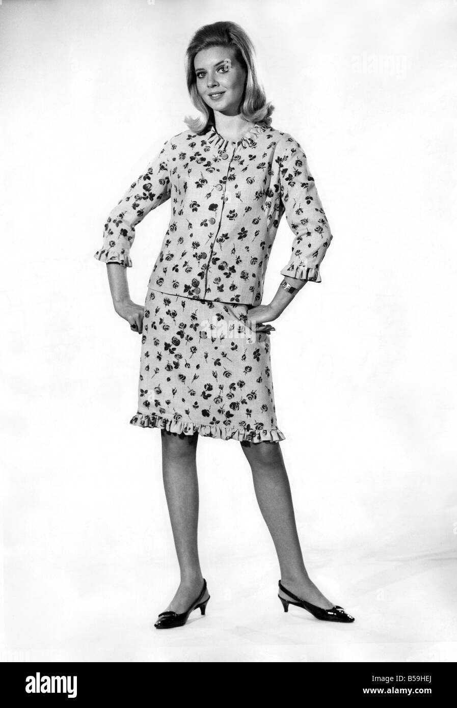 Reveille Fashion: Maureen Walker modeling a rose print twin set. April ...