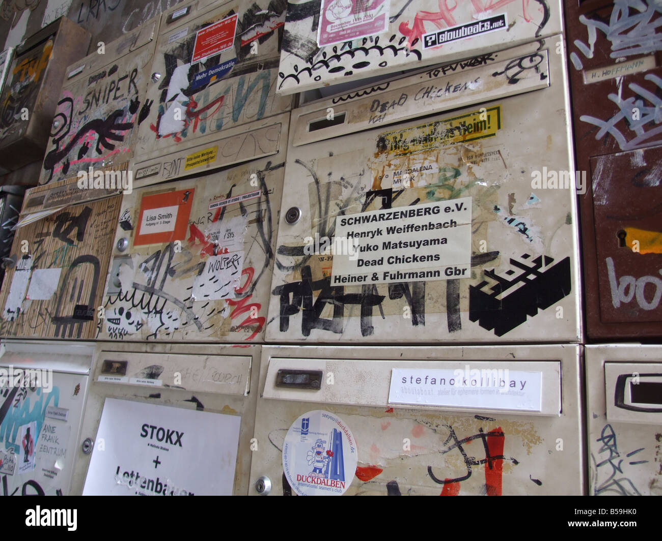 mail boxes covered with graffiti in berlin germany Stock Photo - Alamy