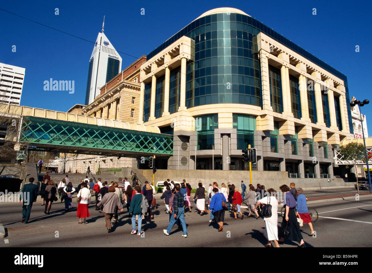 Commuters walking through Forrest Place in Perth Western Australia ...