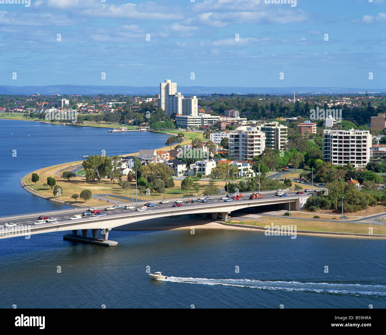 Aerial of the Narrows Bridge in the city of Perth Western Australia P ...