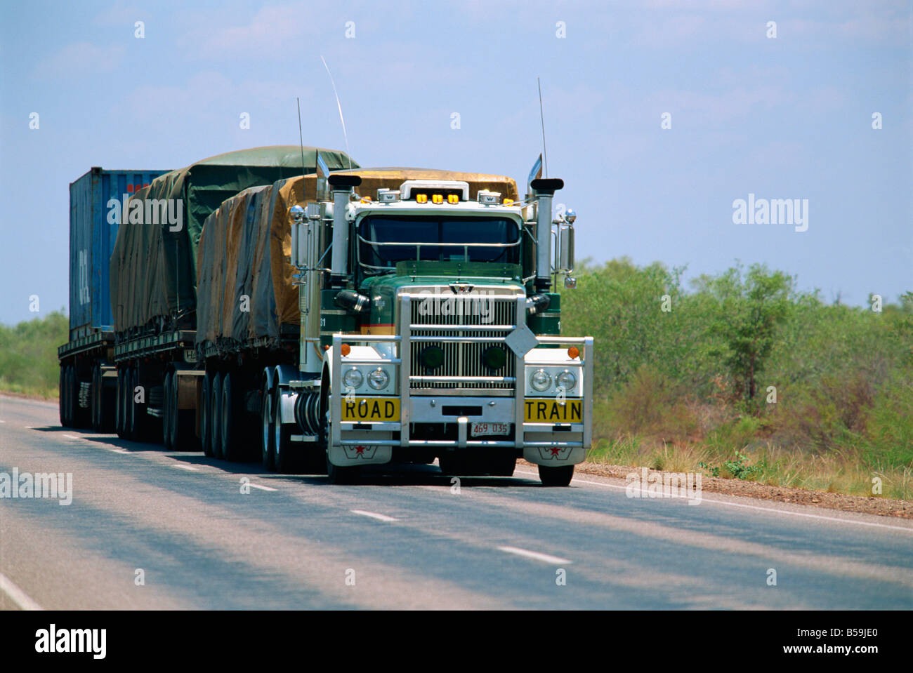 A road train on the Stuart Highway between Darwin and Threeways in the ...