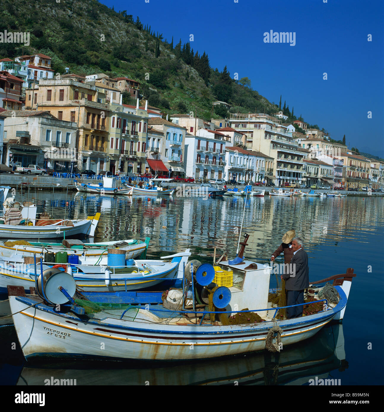 Fishing boats at port town of Neapoli Peloponnese Greece Europe Stock ...