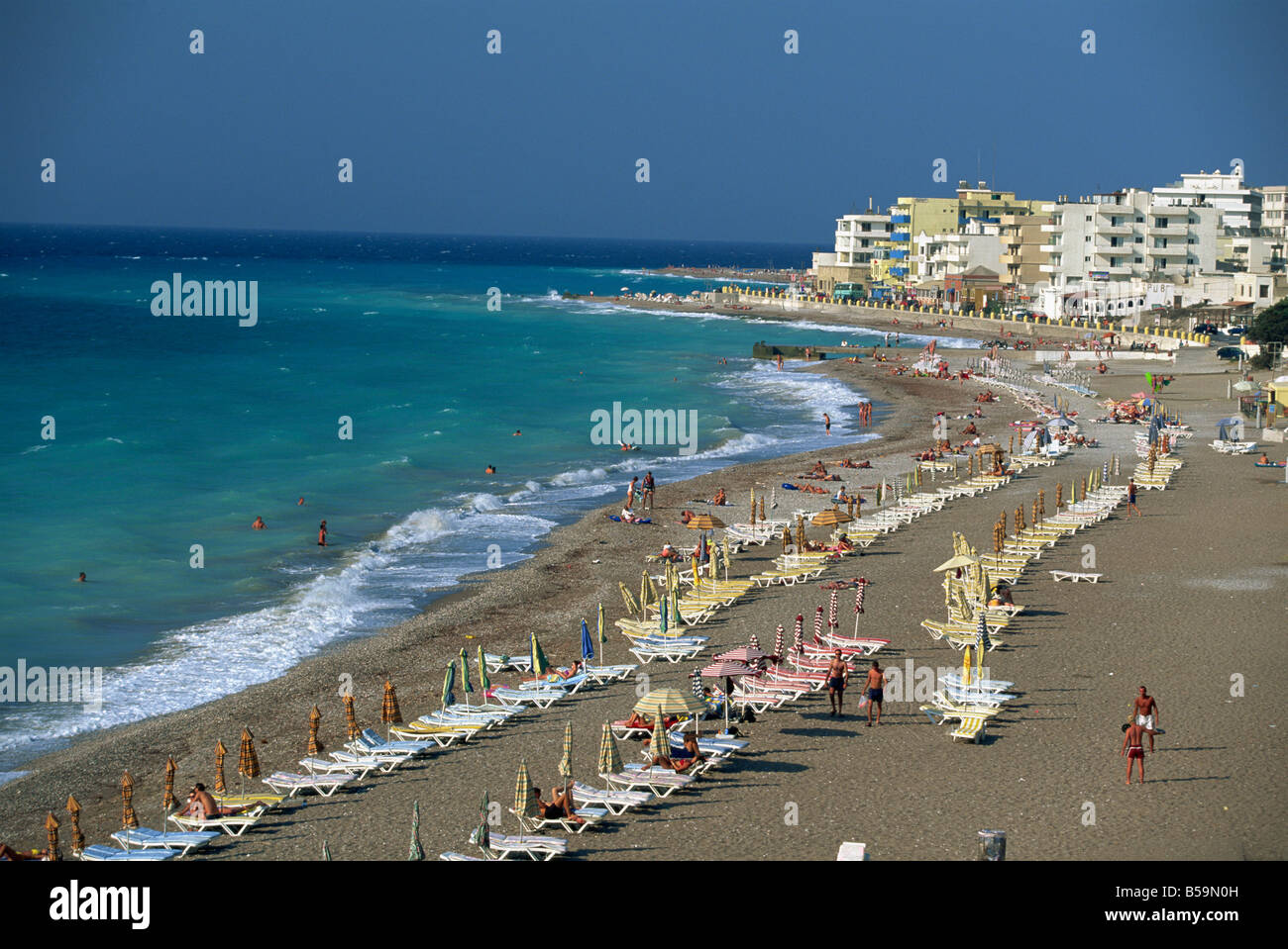 Windy Beach and western seafront of Rhodes Town, Rhodes, Dodecanese ...