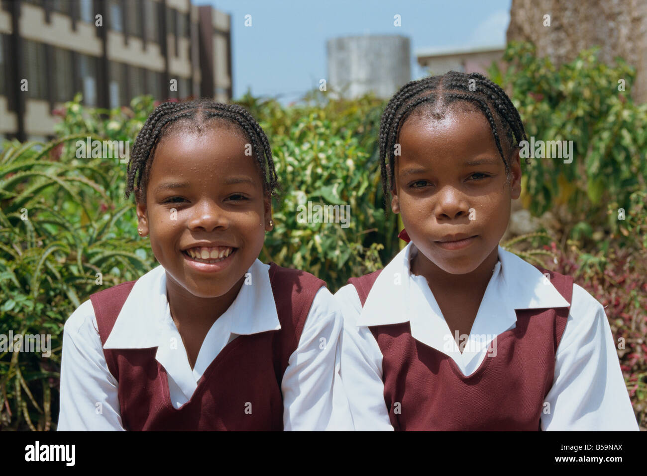Portrait of two schoolgirls in school uniform St John Barbados ...