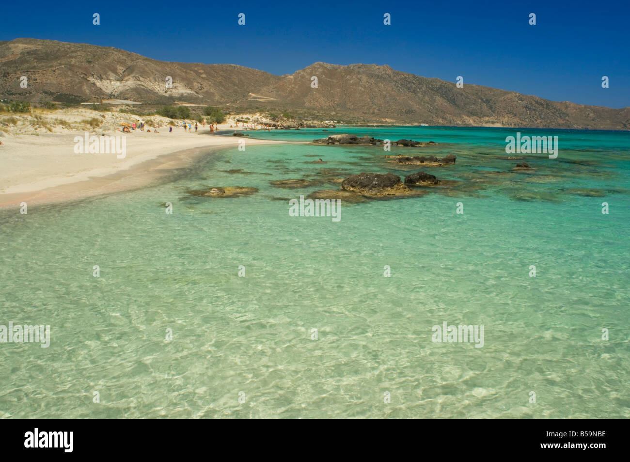 White sand and emerald sea at Elafonisi in western Crete Greek Islands ...